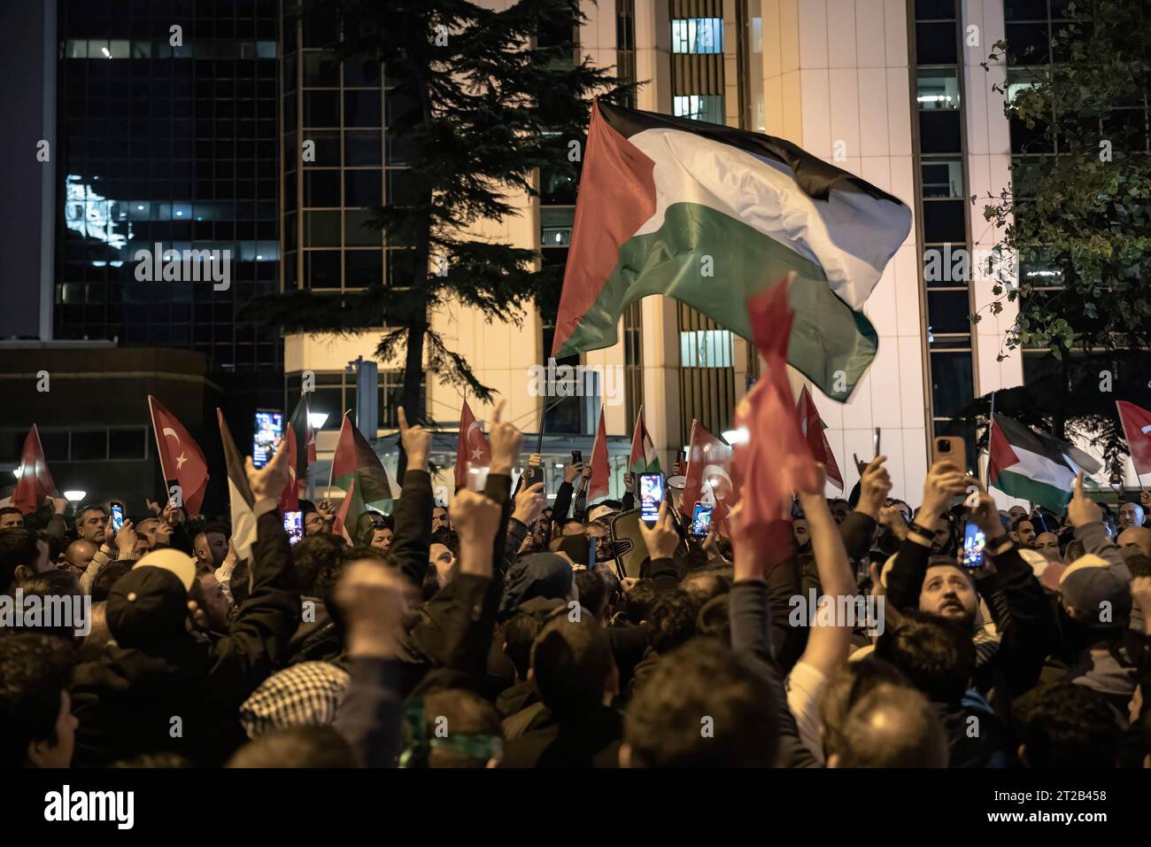 Istanbul, Turkey. 17th Oct, 2023. Protesters chant slogans while ...