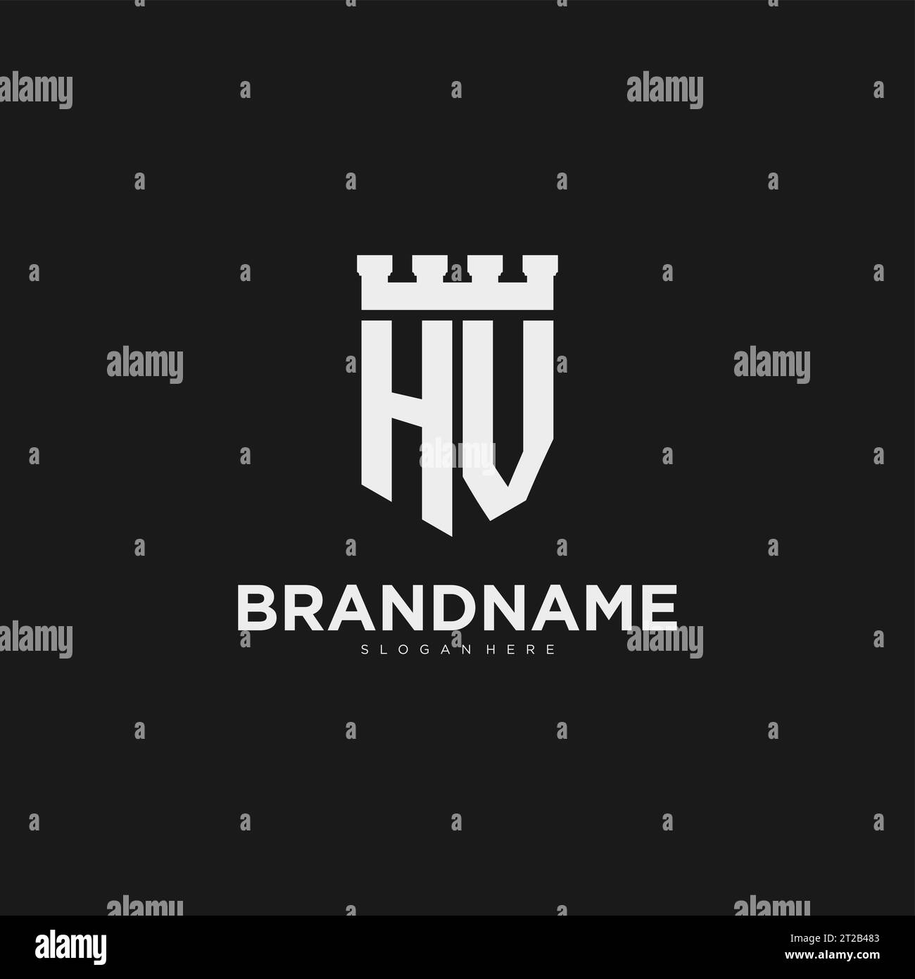 Initials HV logo monogram with shield and fortress design vector ...
