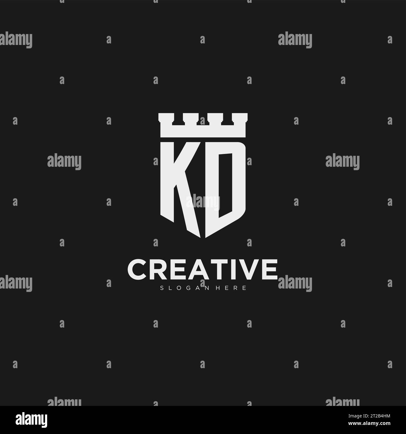 Initials KD logo monogram with shield and fortress design vector ...