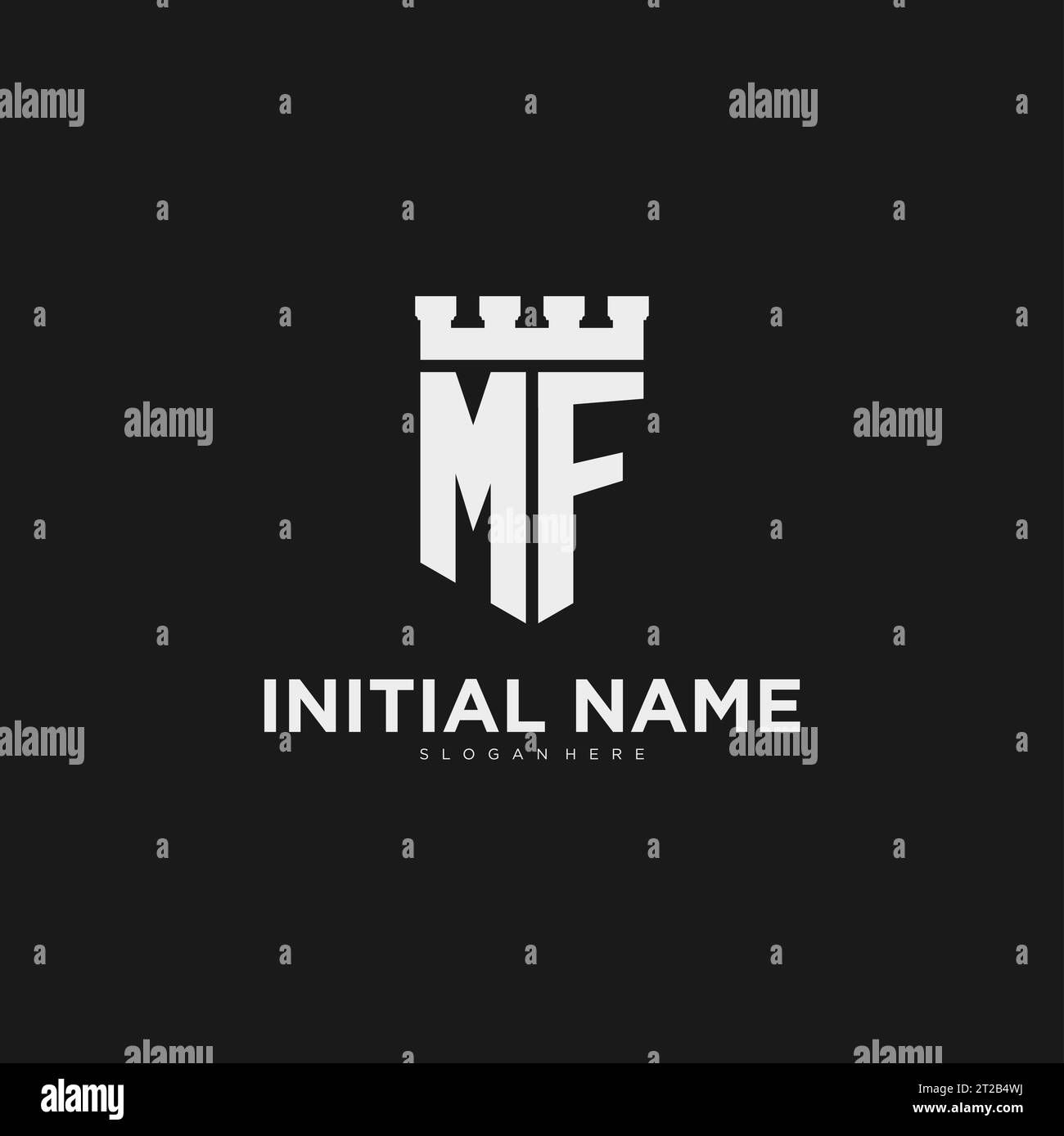 Initials MF logo monogram with shield and fortress design vector ...