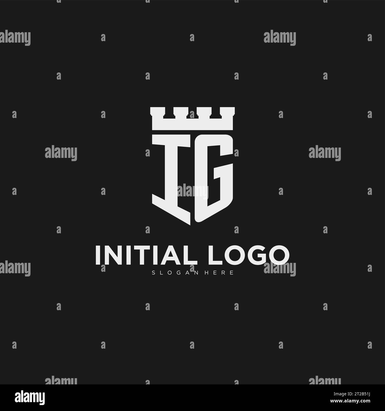 Initials IG logo monogram with shield and fortress design vector ...