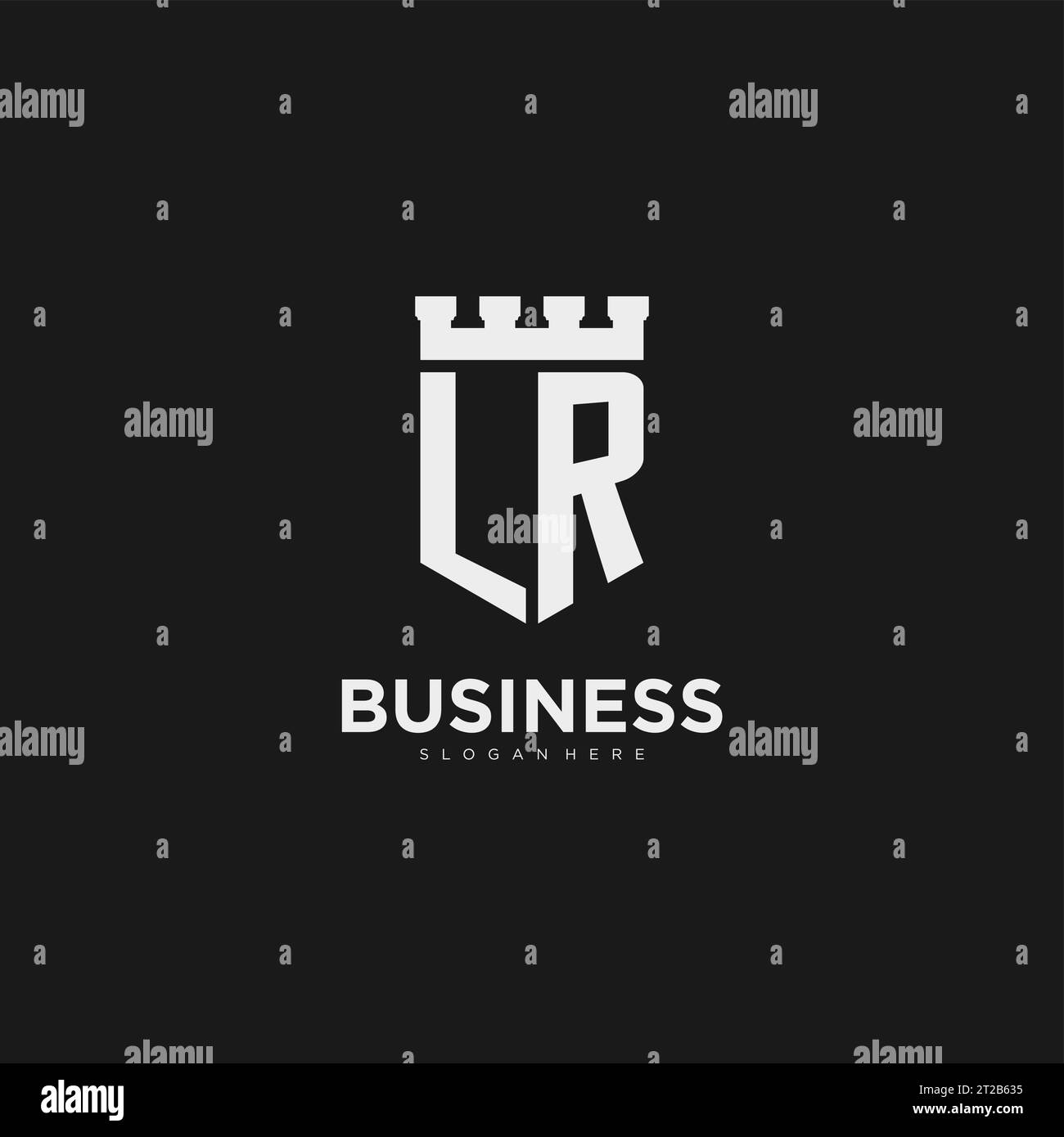 Initials LR logo monogram with shield and fortress design vector ...
