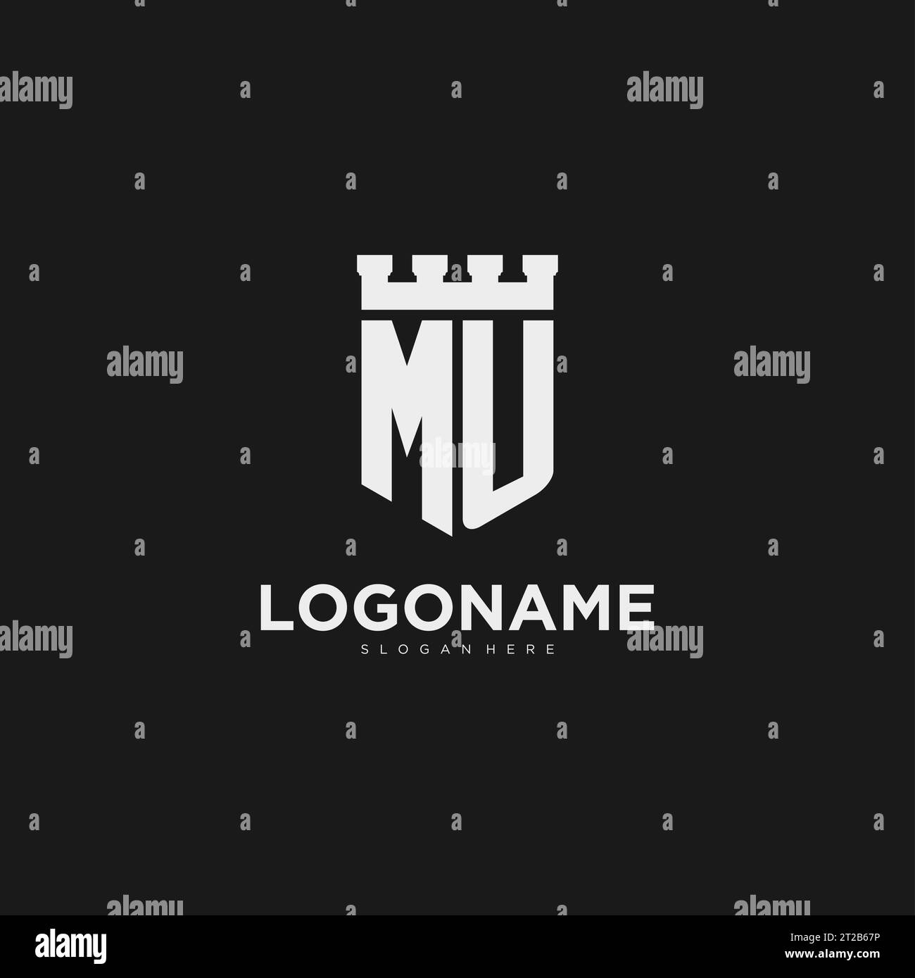 Initials MU logo monogram with shield and fortress design vector ...