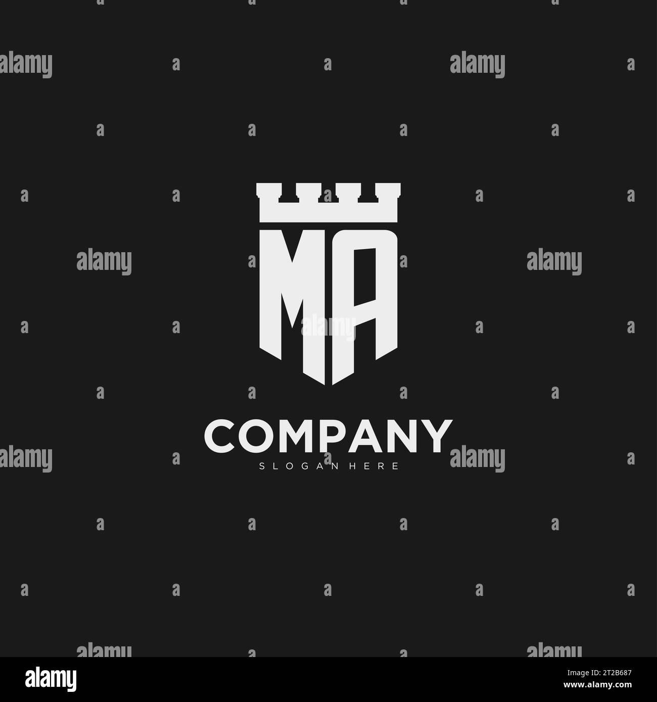 Initials MA logo monogram with shield and fortress design vector ...