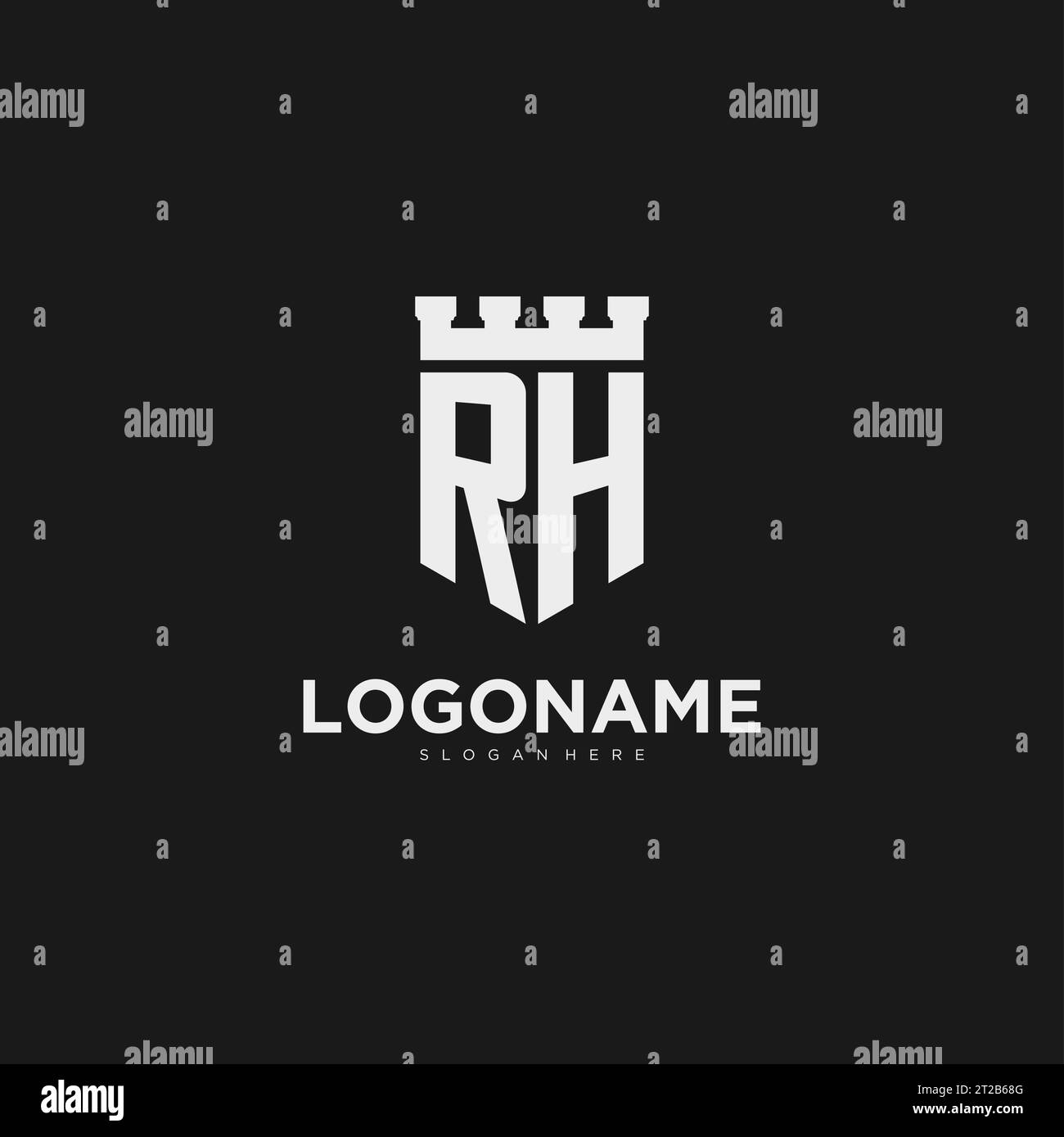 Initials RH logo monogram with shield and fortress design vector graphic Stock Vector Image ...