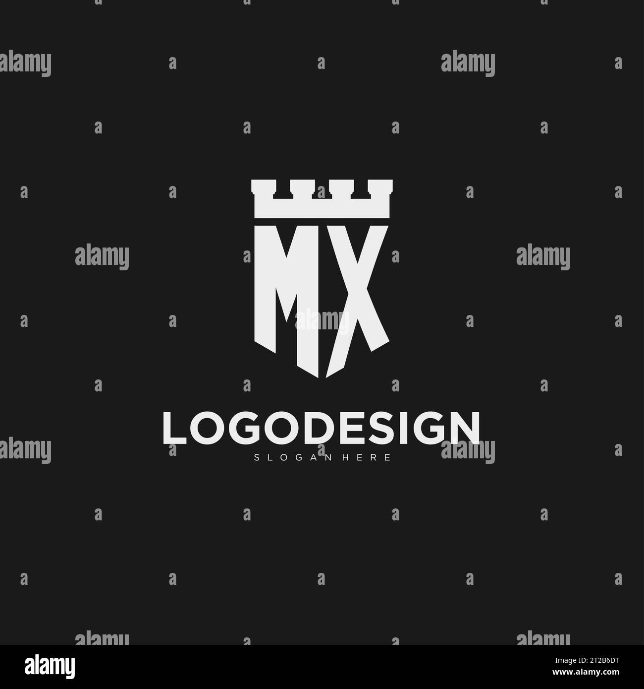 Initials MX logo monogram with shield and fortress design vector ...