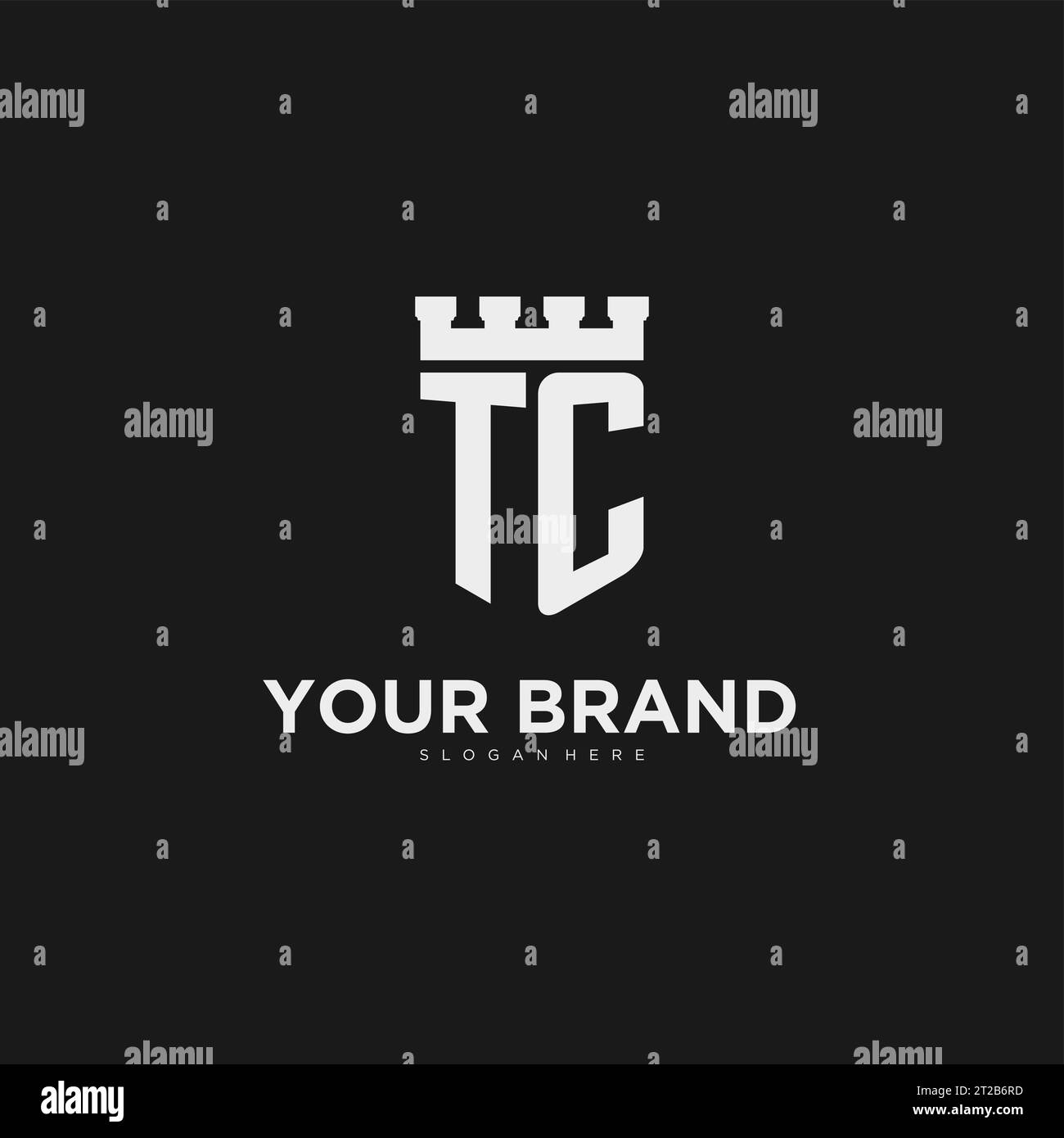 Initials TC logo monogram with shield and fortress design vector ...