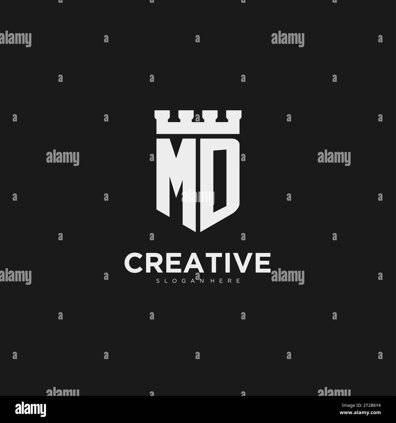 Initials MD logo monogram with shield and fortress design vector ...