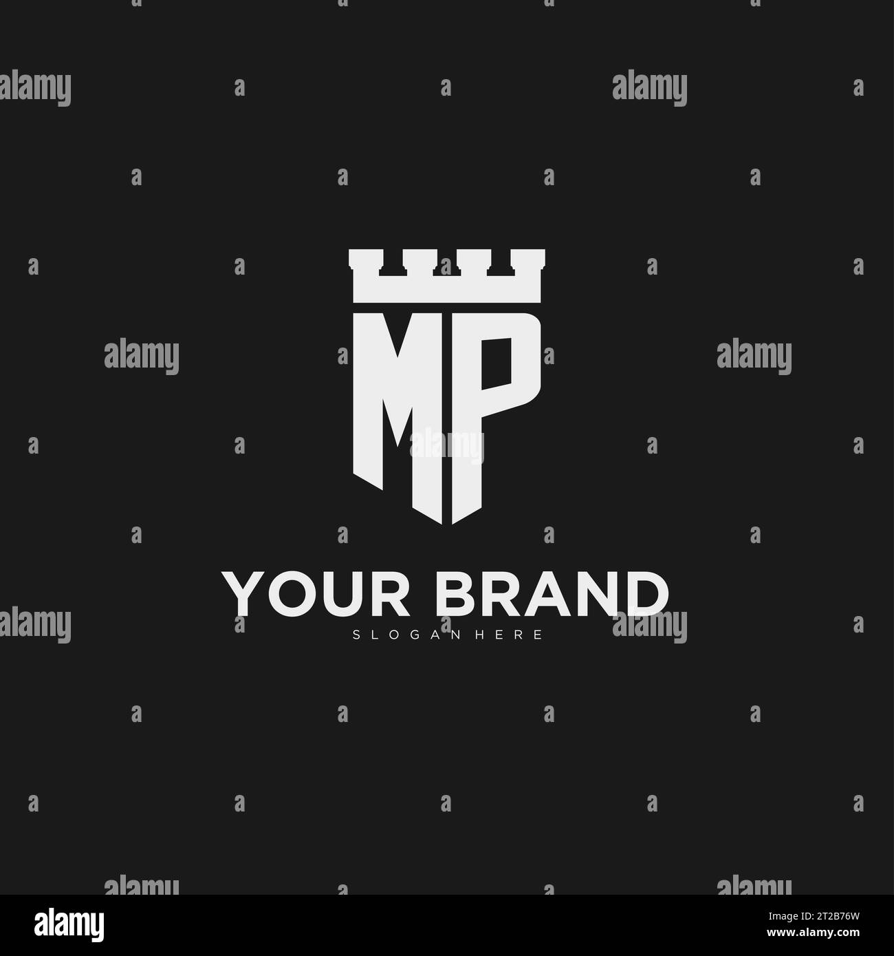 Initials MP logo monogram with shield and fortress design vector graphic Stock Vector Image ...