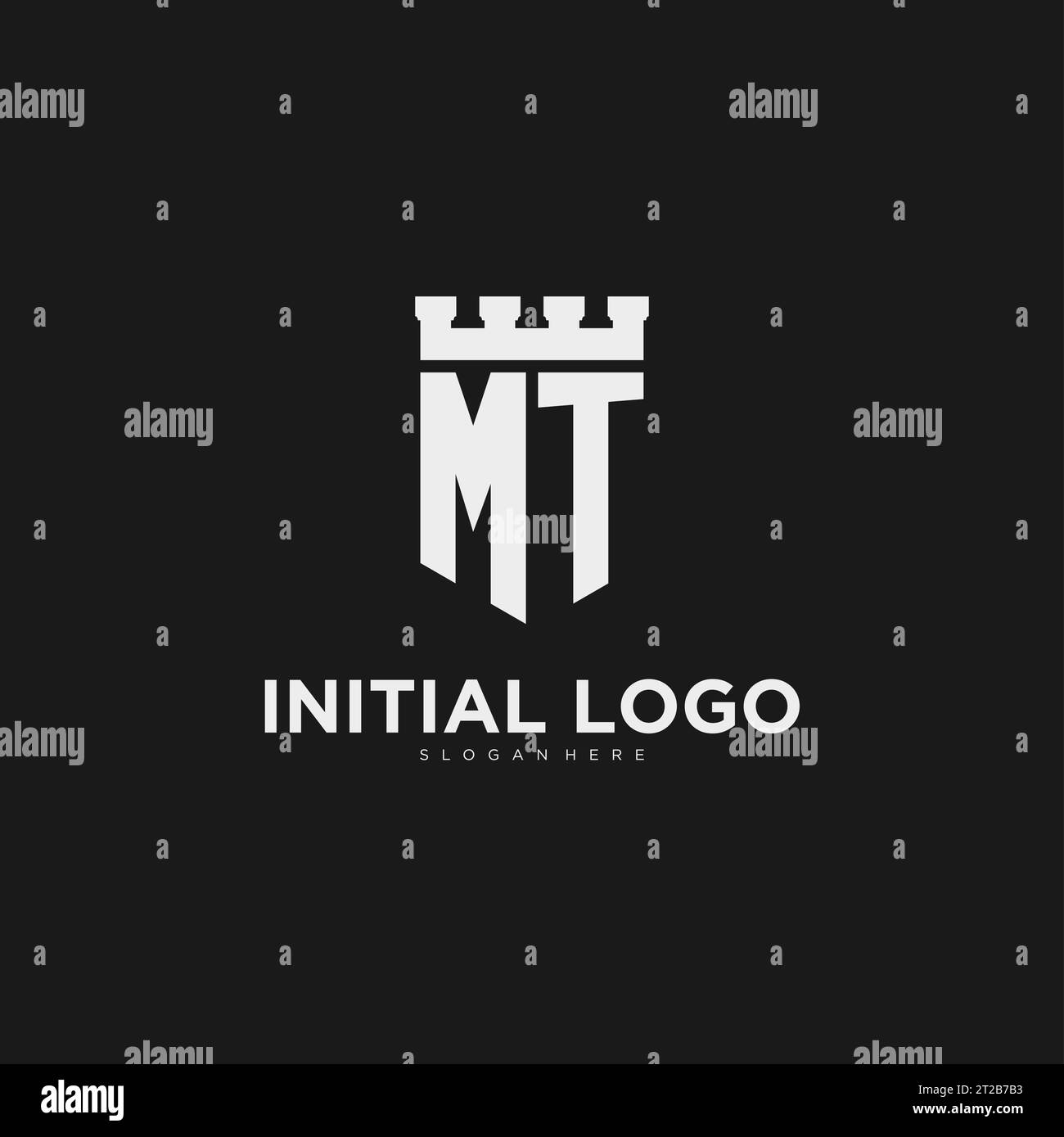 Initials MT logo monogram with shield and fortress design vector ...