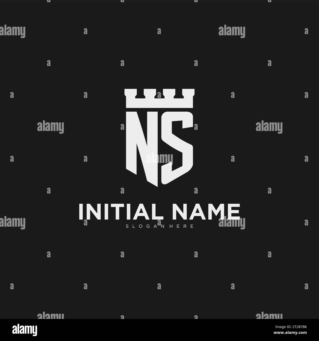 Initials NS logo monogram with shield and fortress design vector ...