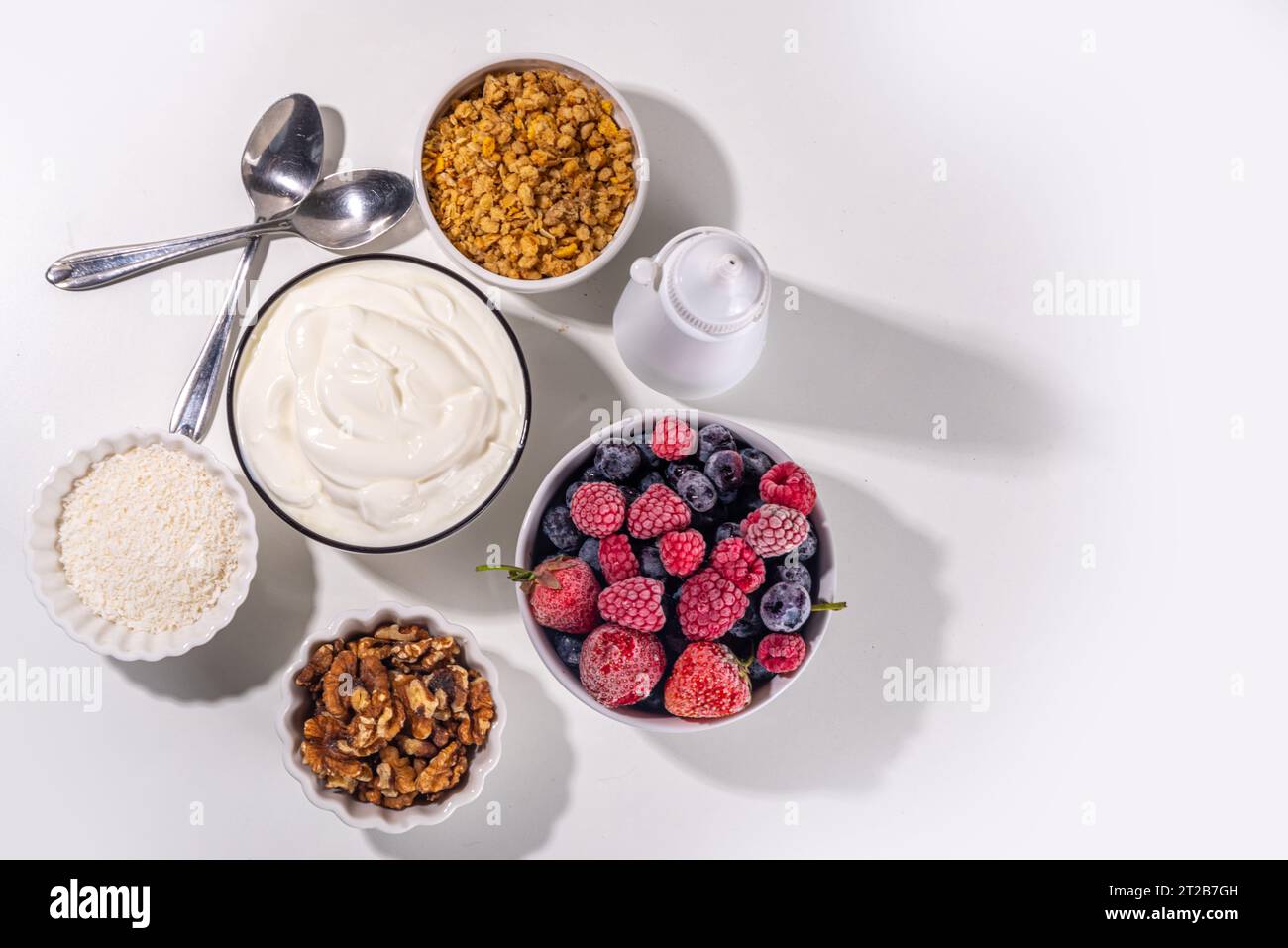 Cooking making Frozen Yogurt Bark background with greek yogurt, fresh ...