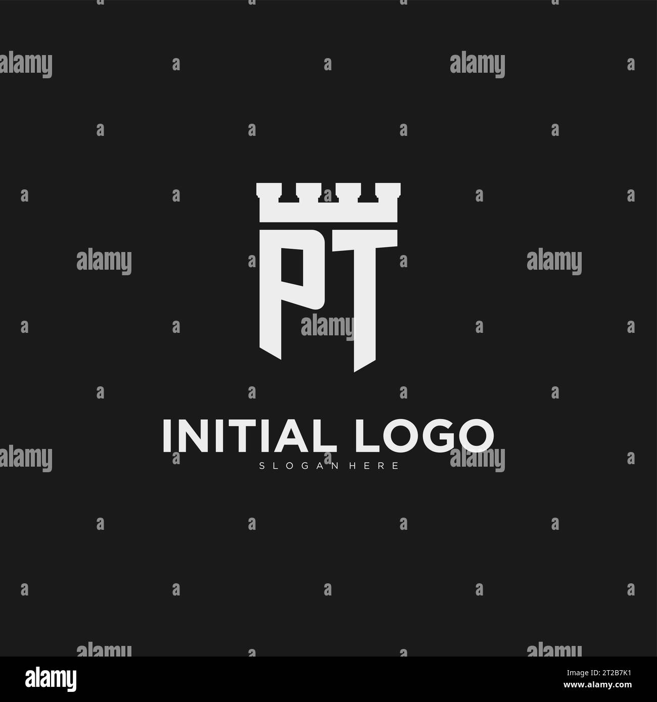 Initials PT logo monogram with shield and fortress design vector ...