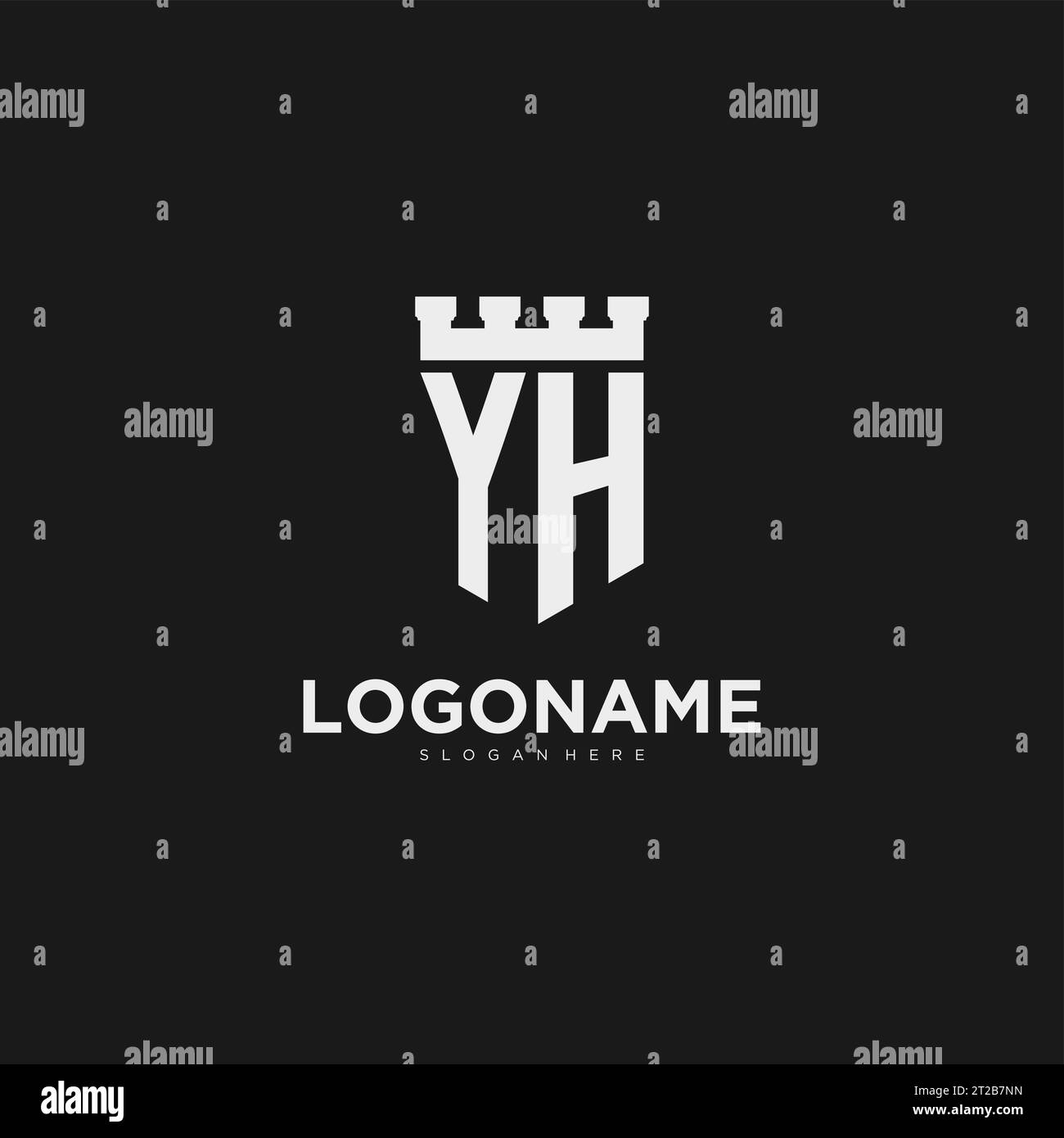 Initials YH logo monogram with shield and fortress design vector ...