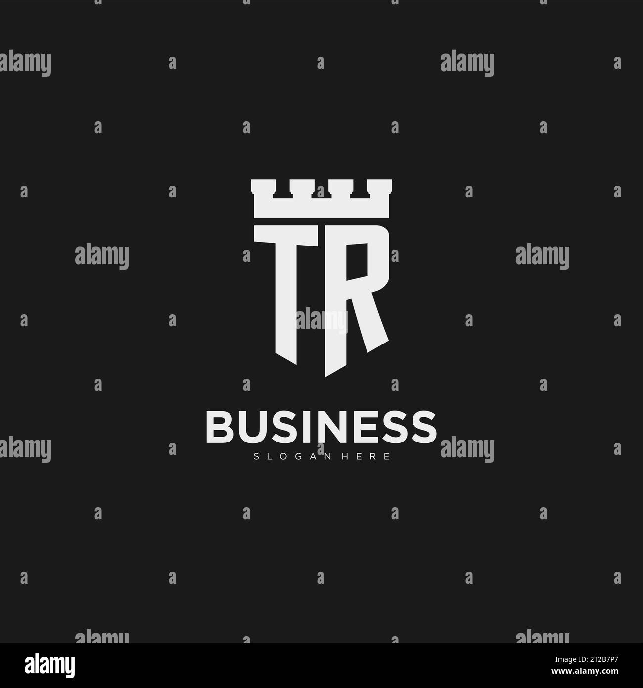 Initials TR logo monogram with shield and fortress design vector ...