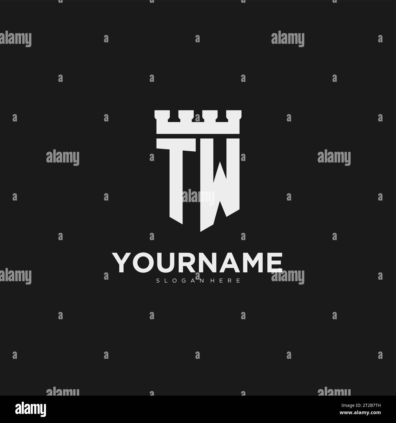 Initials TW logo monogram with shield and fortress design vector ...