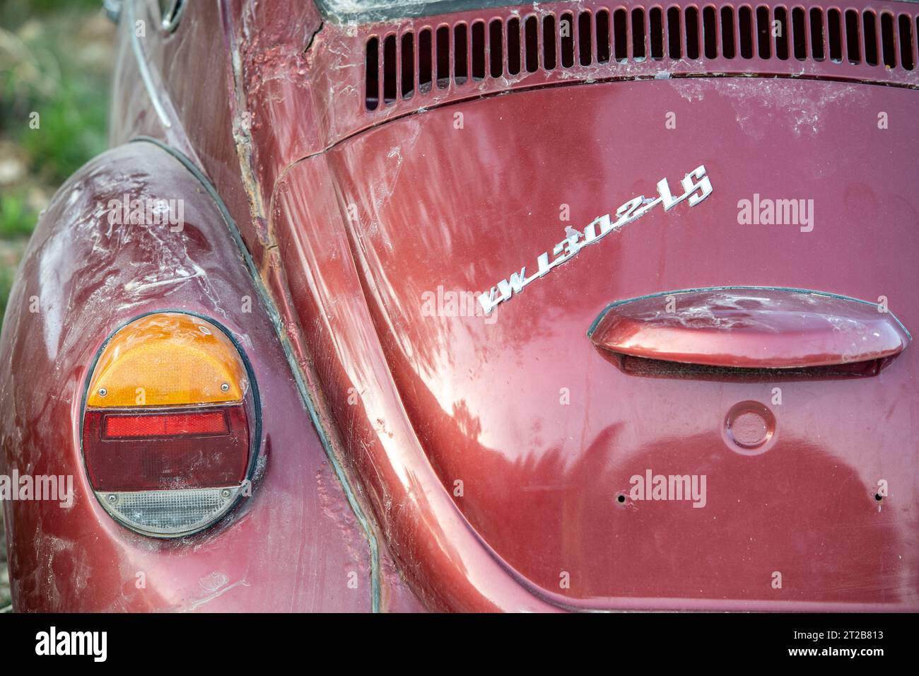 rear and engine compartment boot of VW or volkswagen beetle in burgandy ...