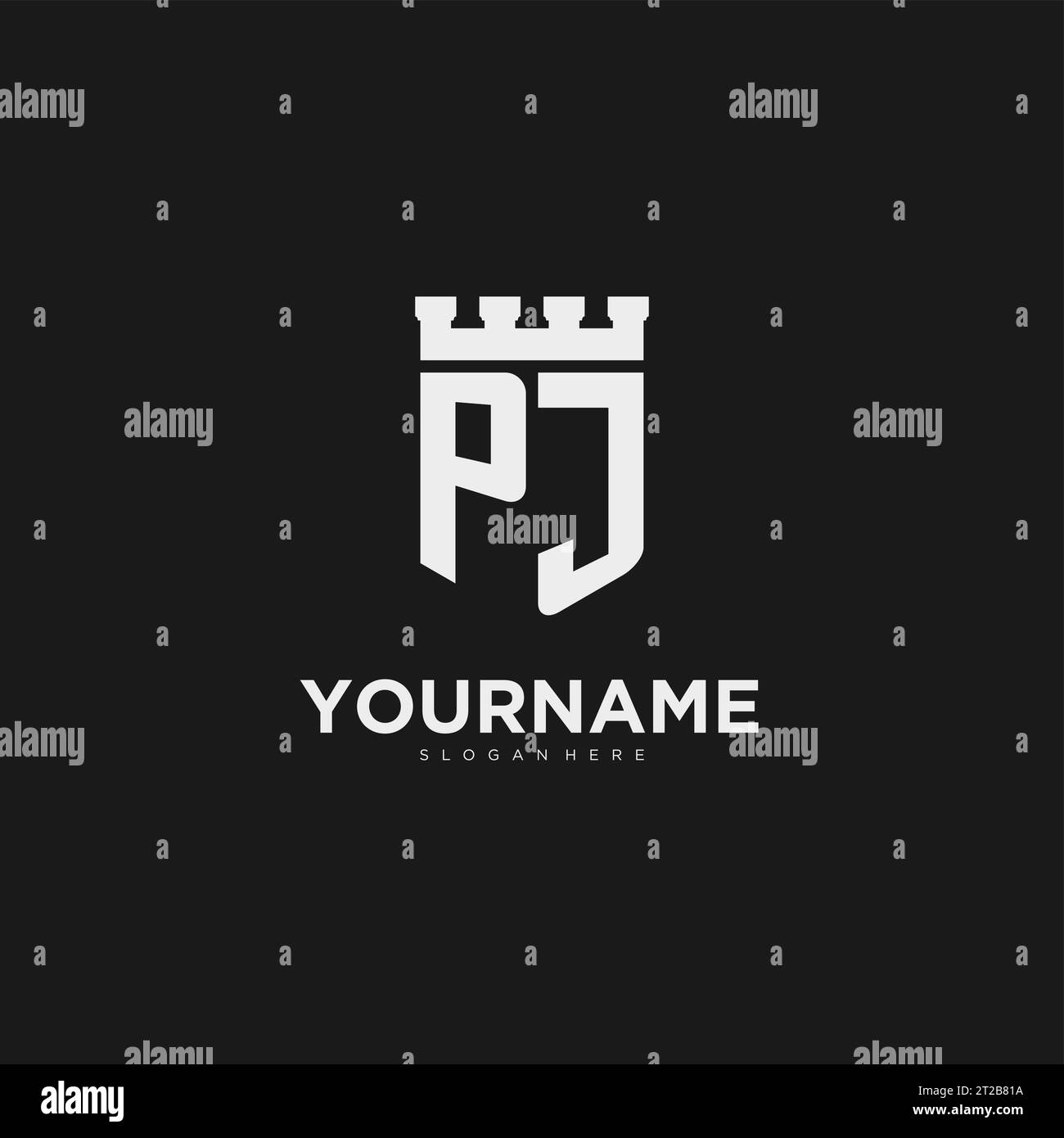 Initials PJ logo monogram with shield and fortress design vector ...