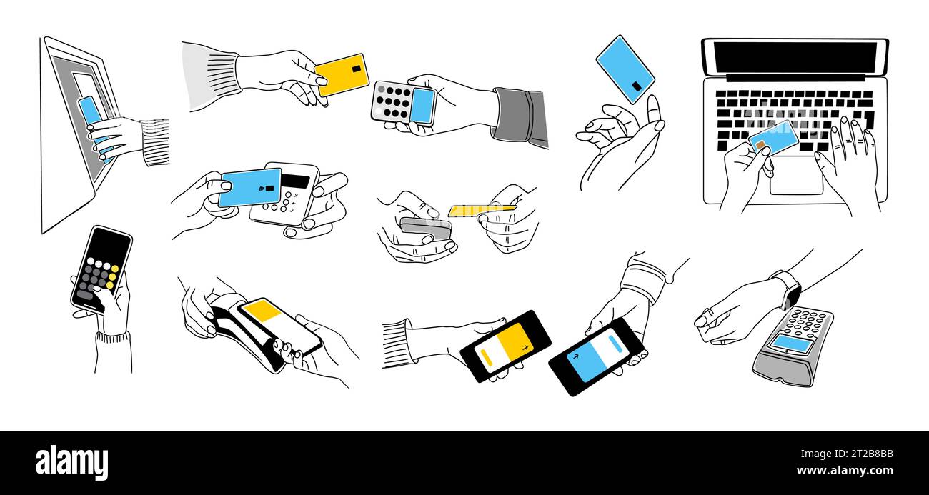 Set of hands making contactless payment vector Stock Vector Image & Art - Alamy