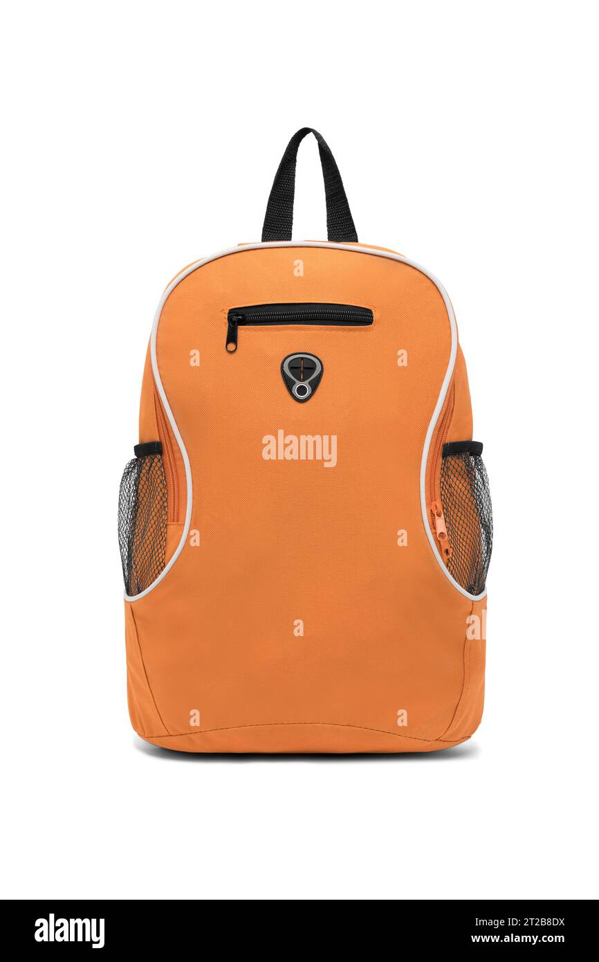 close up trendy fashionable school backpack orange color isolated on ...