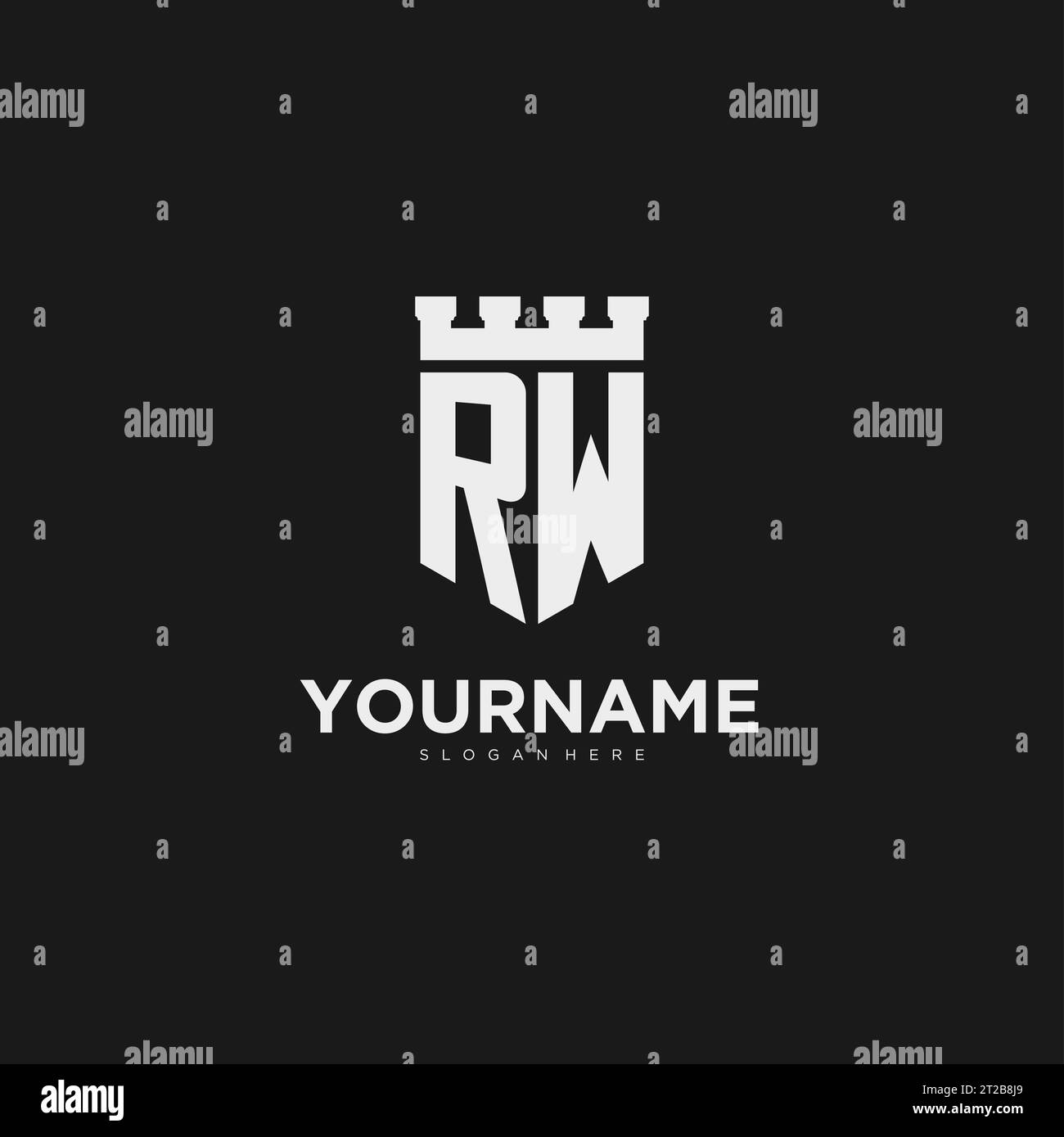 Initials RW logo monogram with shield and fortress design vector ...