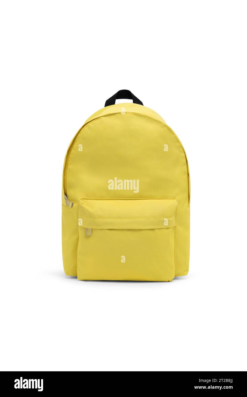 close up trendy fashionable school backpack yellow color isolated on ...