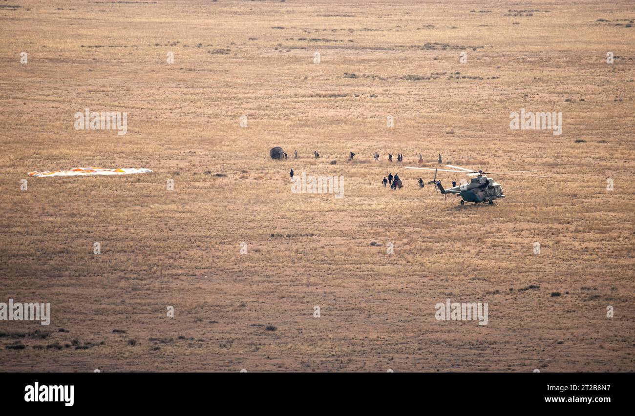 Expedition 69 Soyuz Landing. Russian Search and Rescue teams arrive at ...