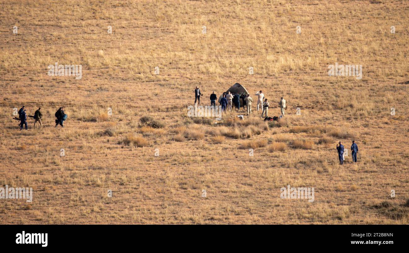 Expedition 69 Soyuz Landing. Russian Search and Rescue teams arrive at ...