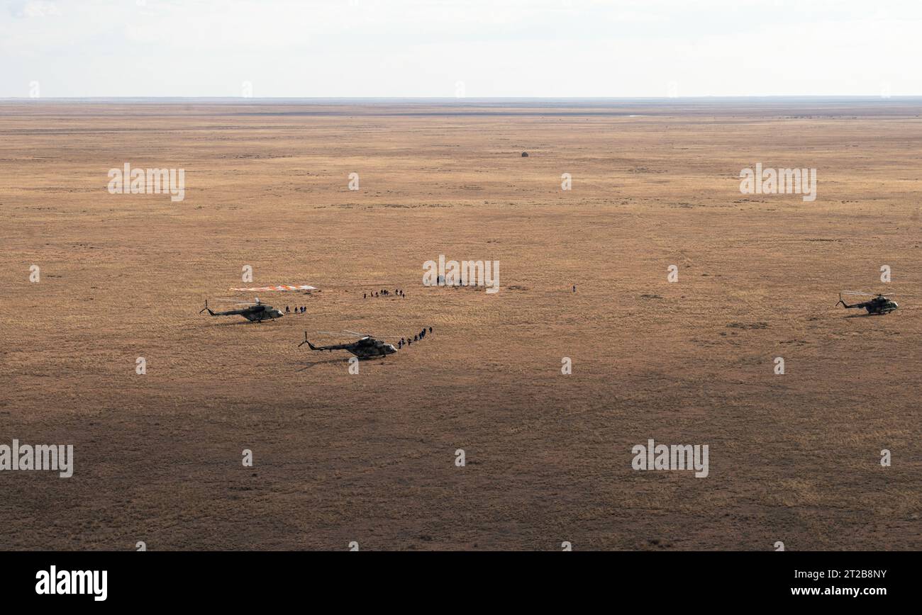 Expedition 69 Soyuz Landing. Russian Search and Rescue teams arrive at ...