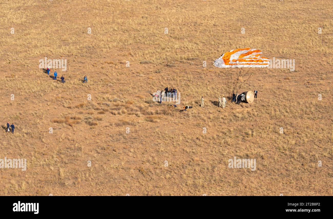 Expedition 69 Soyuz Landing. Russian Search and Rescue teams arrive at ...