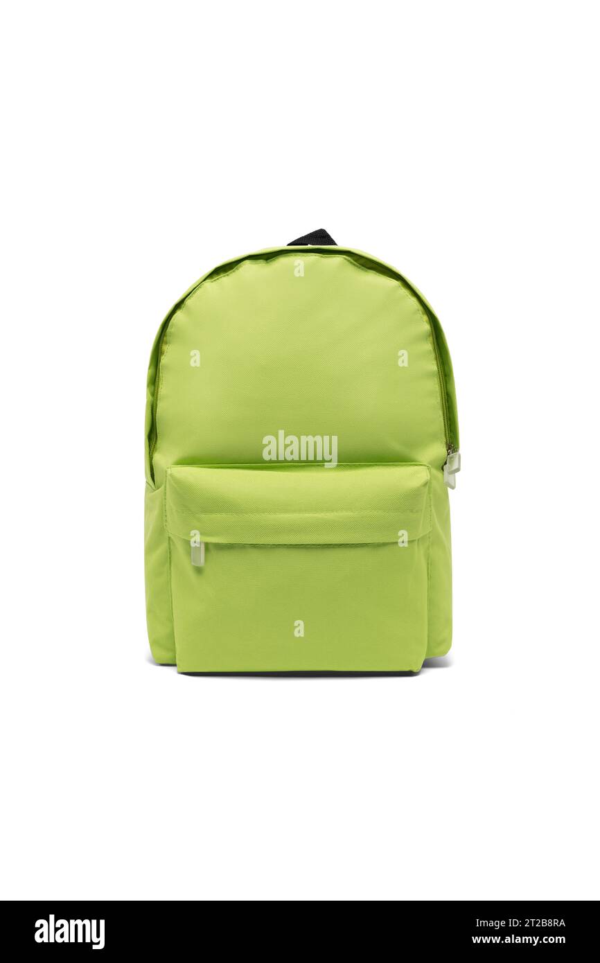 close up trendy fashionable school backpack green color isolated on ...