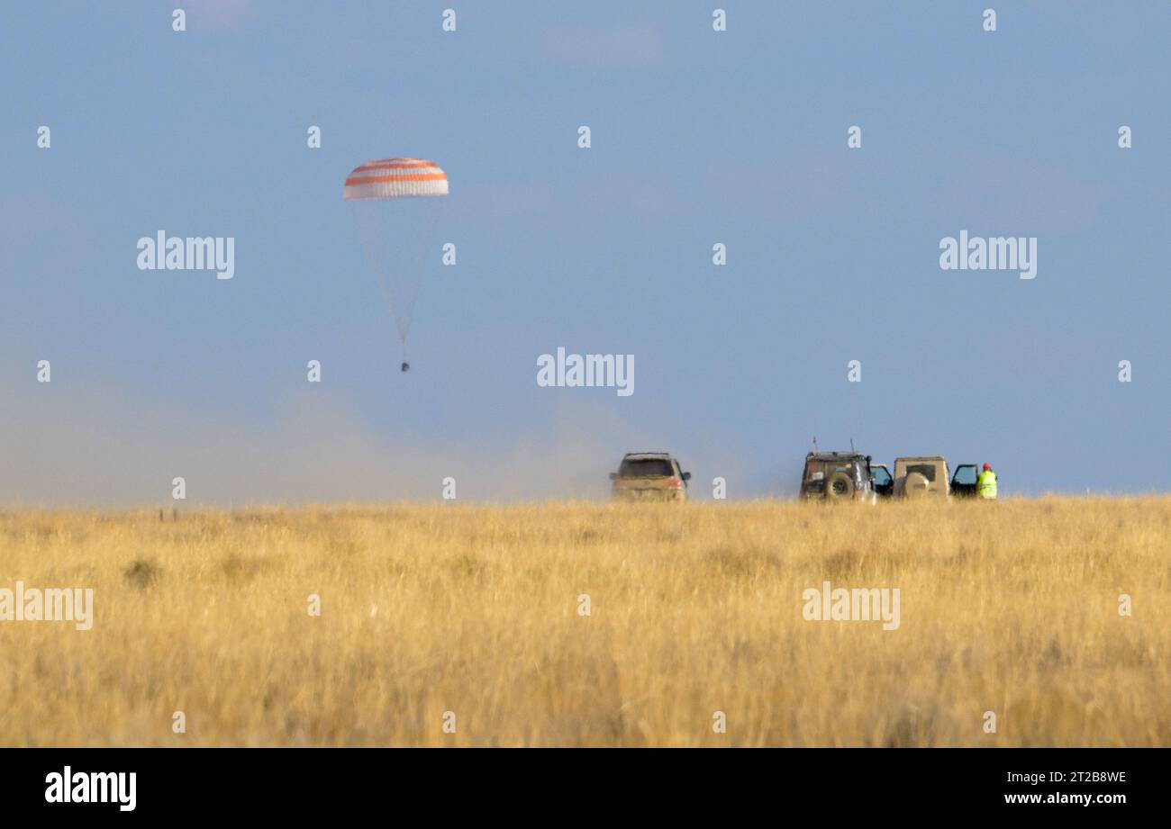 Expedition 69 Soyuz Landing. The Soyuz MS-23 spacecraft is seen as it ...