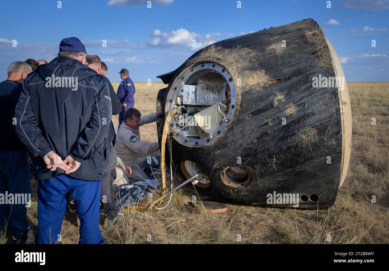Expedition 69 Soyuz Landing. Russian Search and Rescue teams arrive at ...