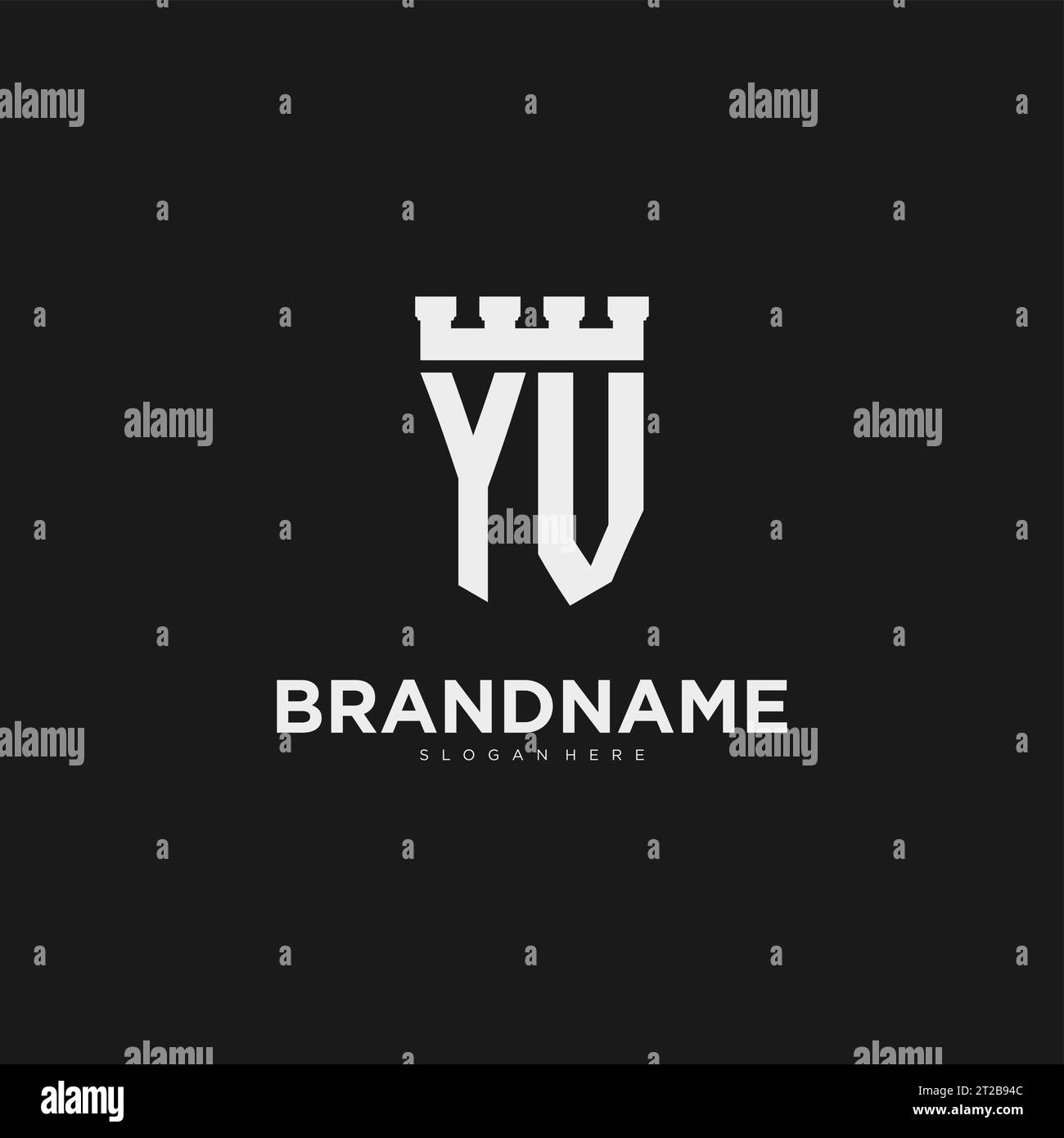 Initials YV logo monogram with shield and fortress design vector ...