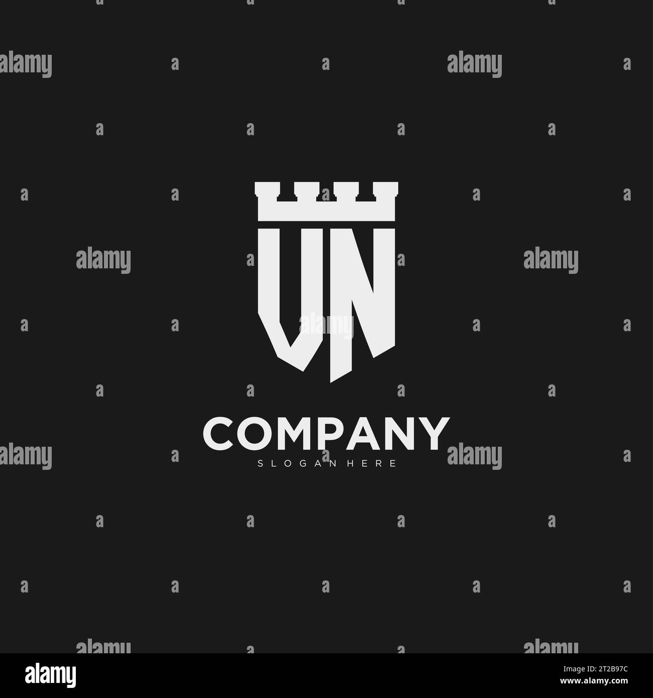 Initials VN logo monogram with shield and fortress design vector ...