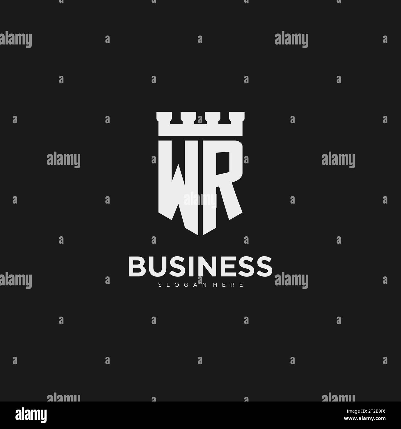 Initials WR logo monogram with shield and fortress design vector ...