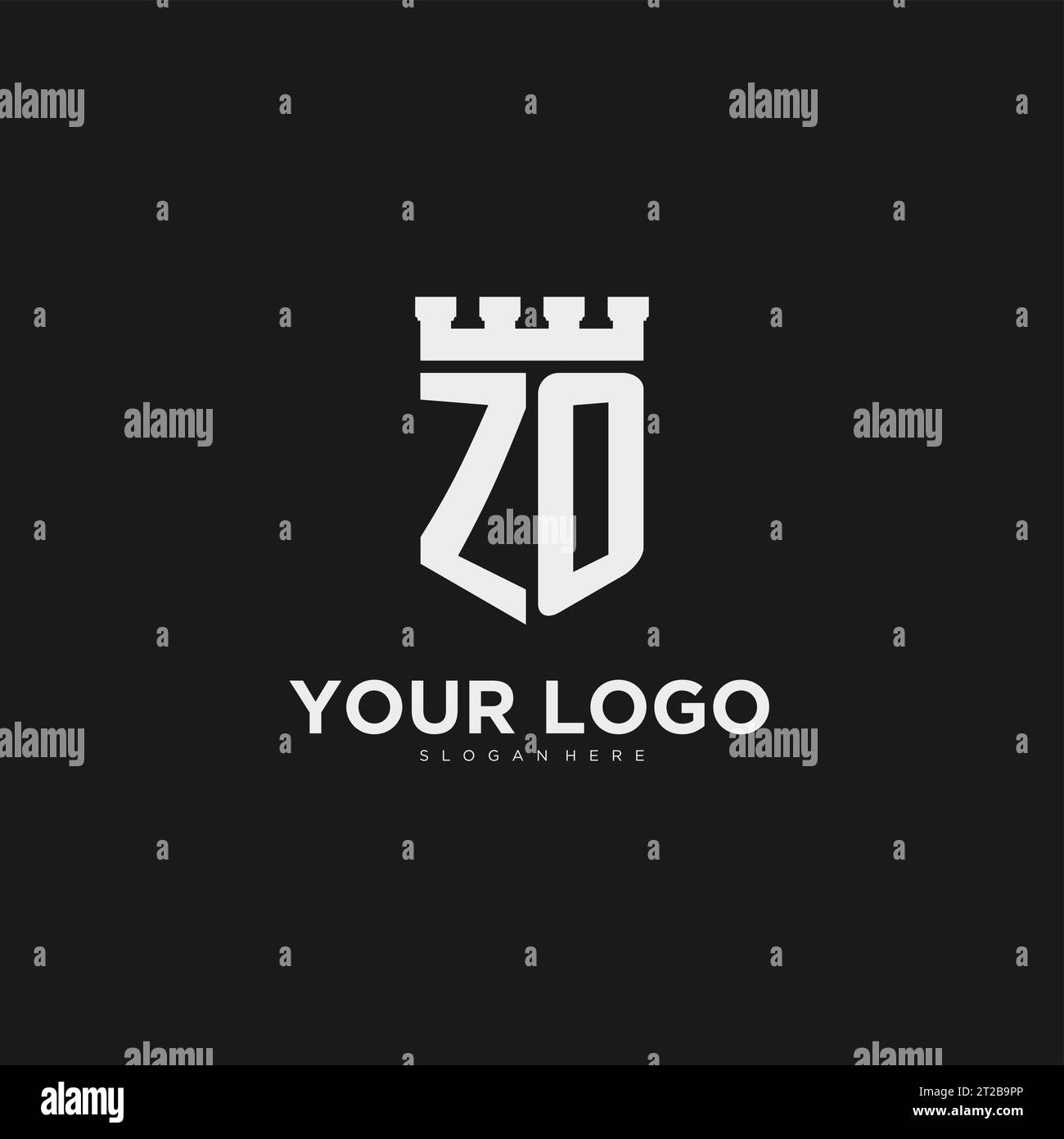 Initials ZO logo monogram with shield and fortress design vector ...