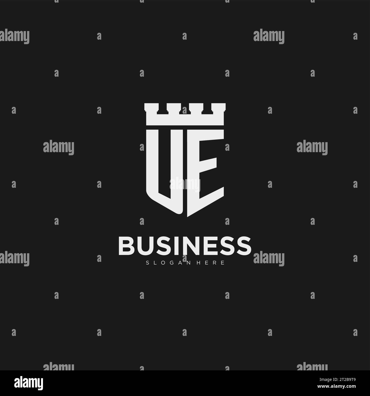 Initials UE logo monogram with shield and fortress design vector ...