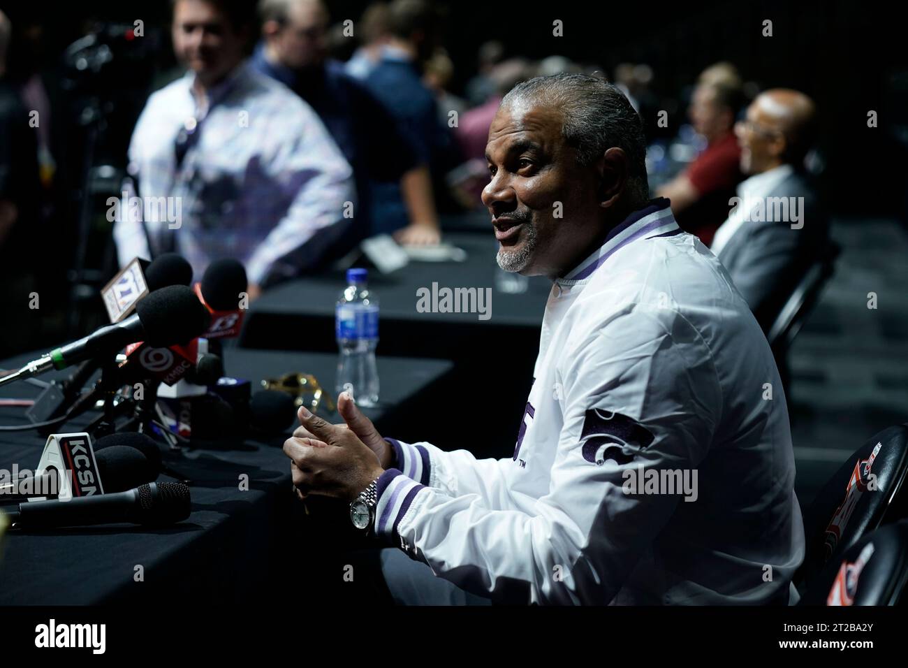 Kansas State coach Jerome Tang speaks to the media during the NCAA ...