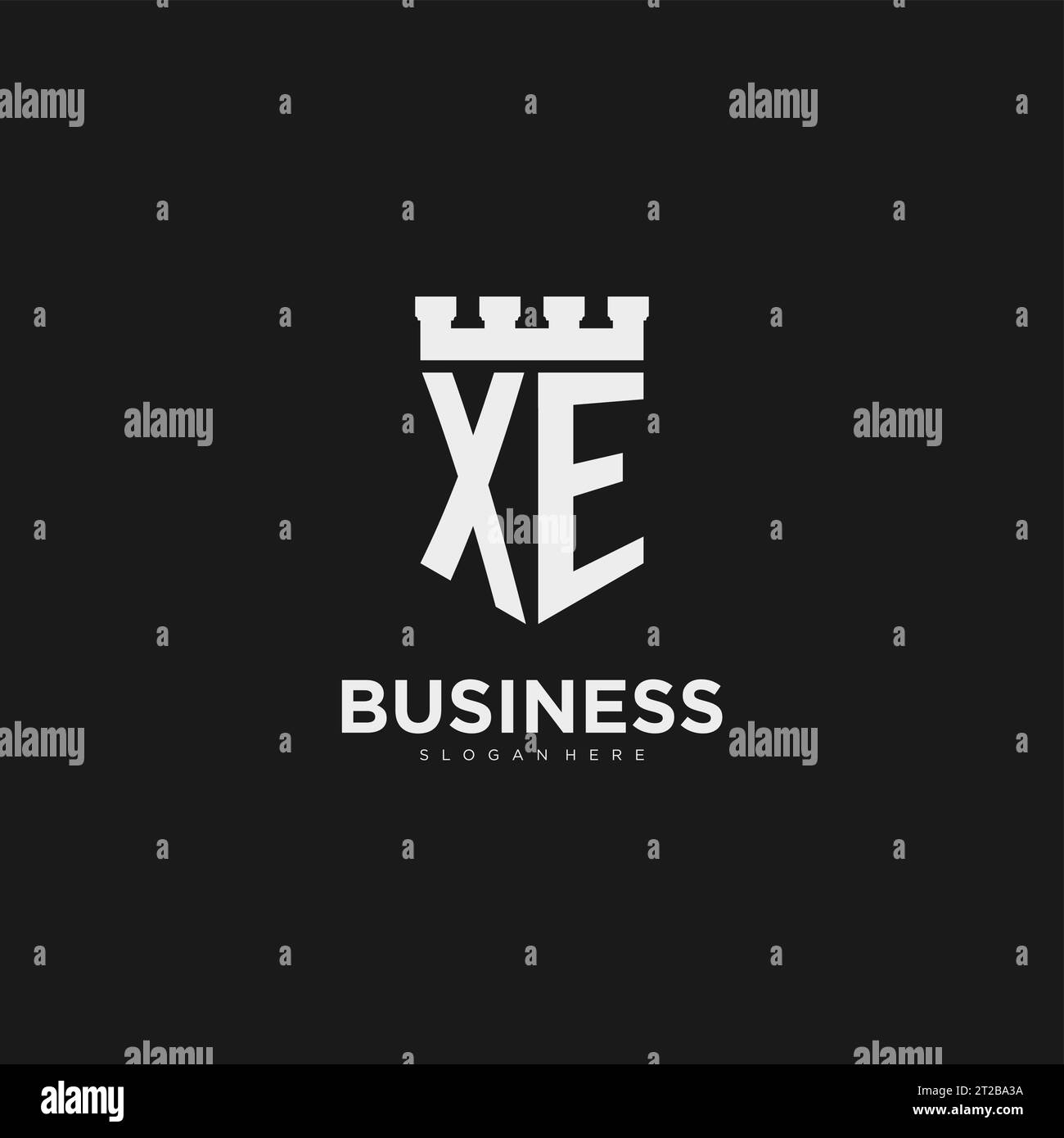 Initials XE logo monogram with shield and fortress design vector ...