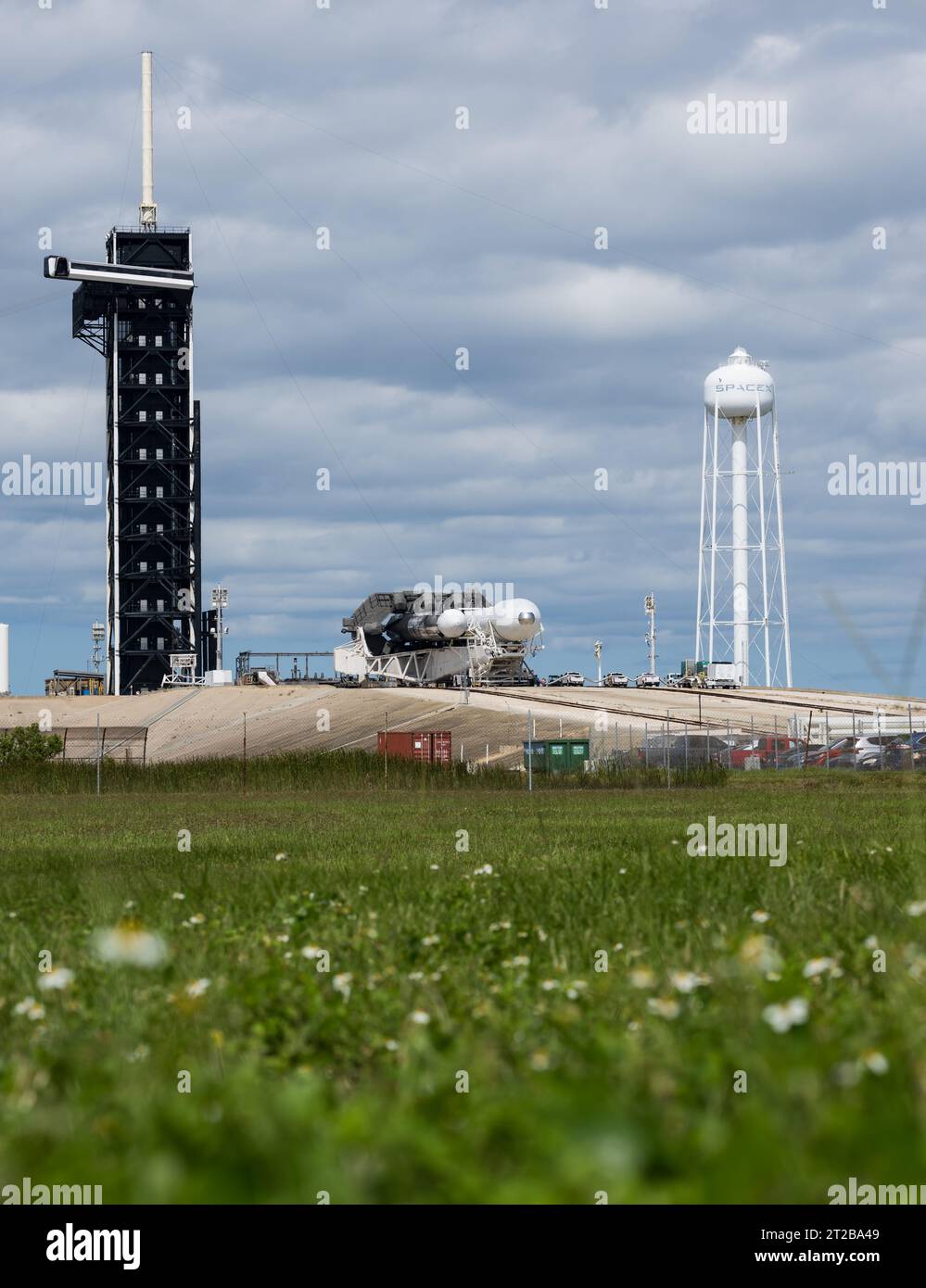 A SpaceX Falcon Heavy rocket with NASA's Psyche spacecraft is rolled to ...