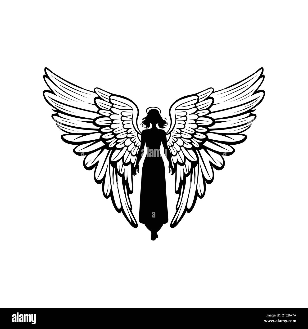 Wings of angels in vector form. Illustration in black and white of a ...