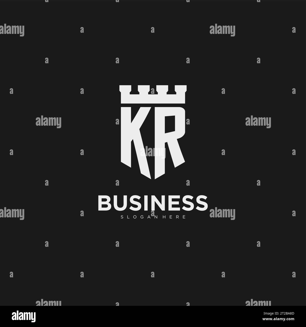 Initials KR logo monogram with shield and fortress design vector ...
