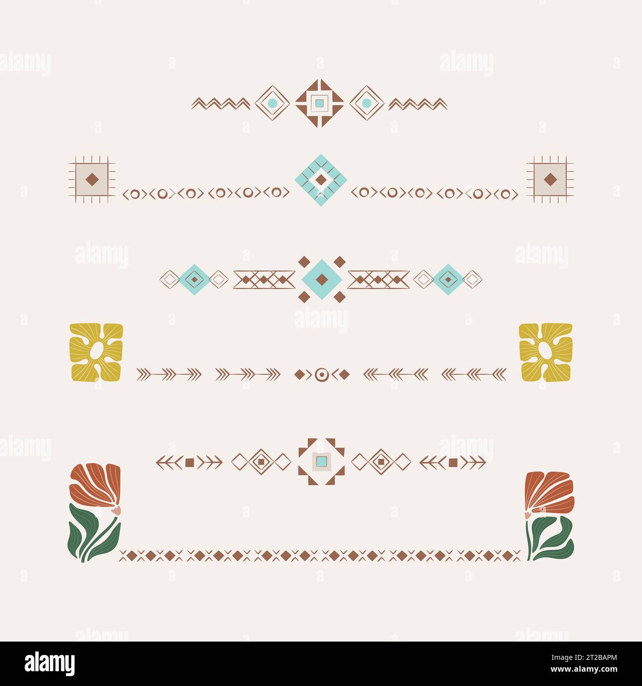 Wild west, Aztec ethnic vector border set with native American tribal ...