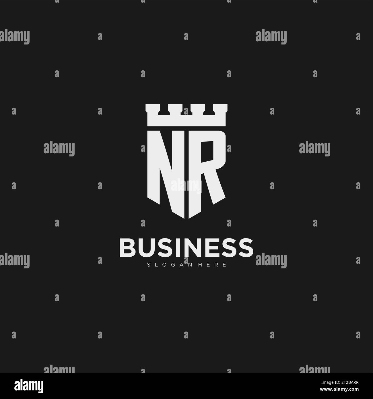 Initials NR logo monogram with shield and fortress design vector ...