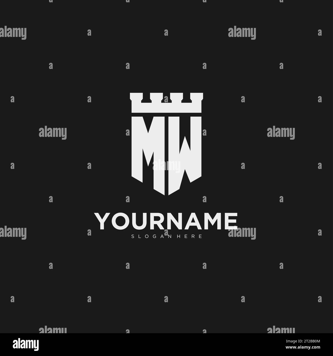 Initials MW logo monogram with shield and fortress design vector ...