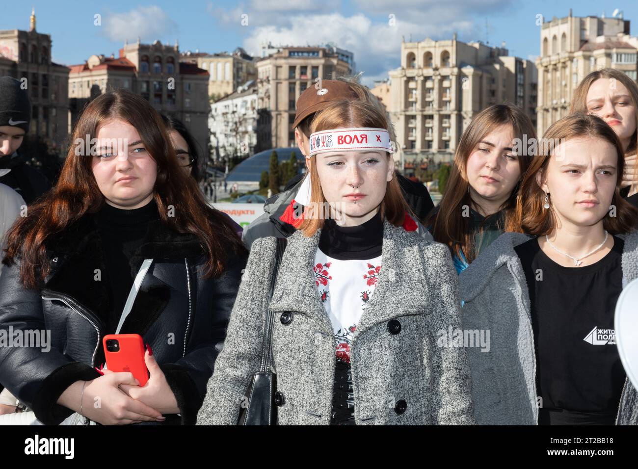 A student seen wearing a headband with the word Volya (Freedom). On ...