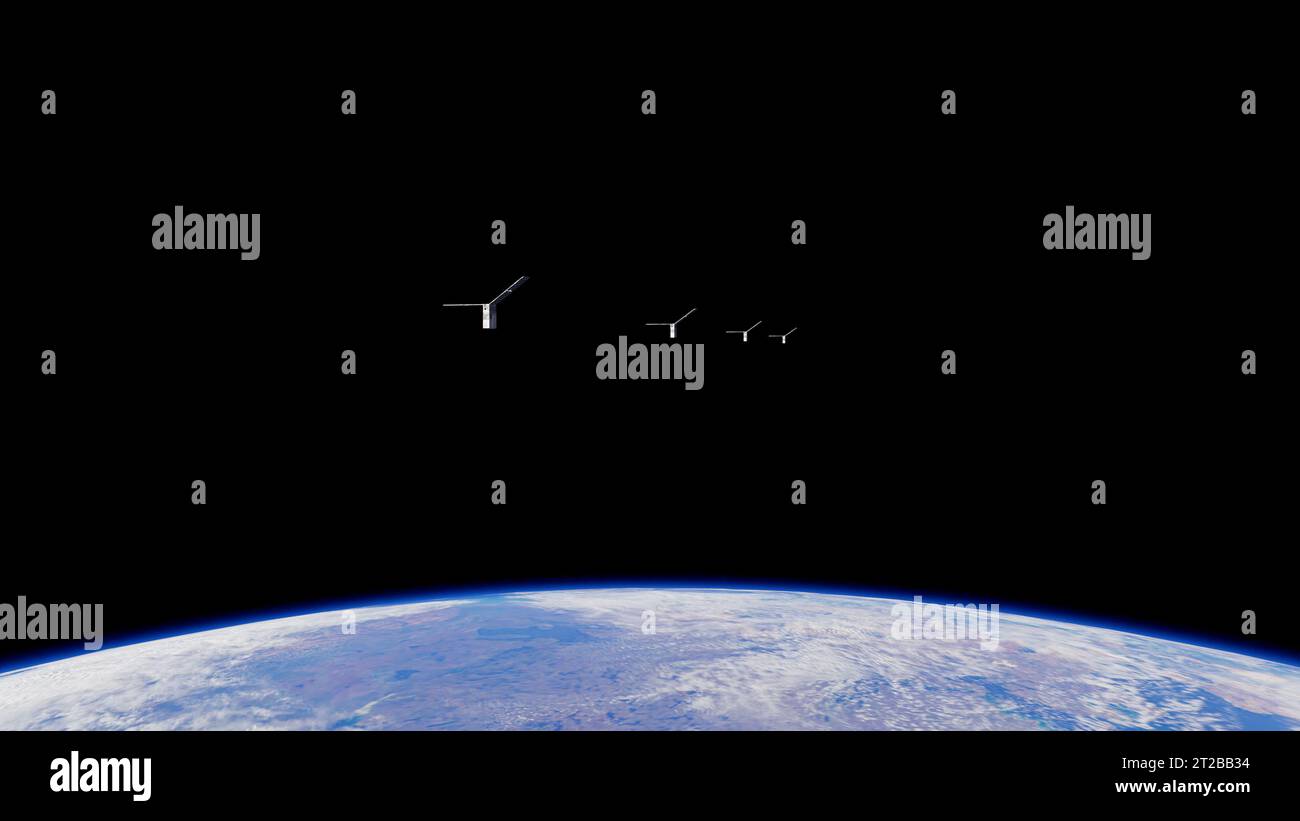 Starling’s four CubeSats in low Earth orbit (illustration). NASA’s ...