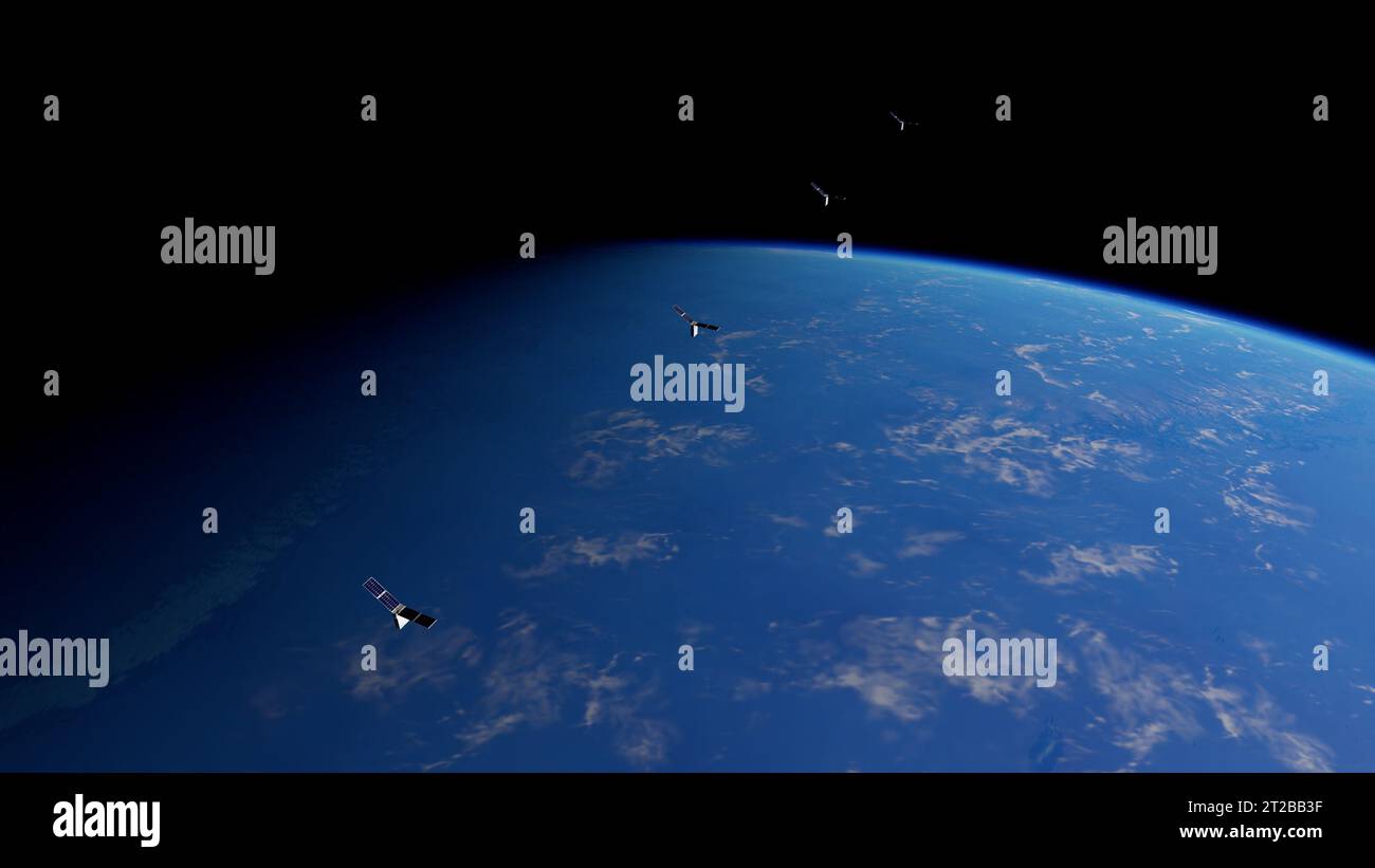 Starling’s four CubeSats from overhead in low Earth orbit (illustration ...