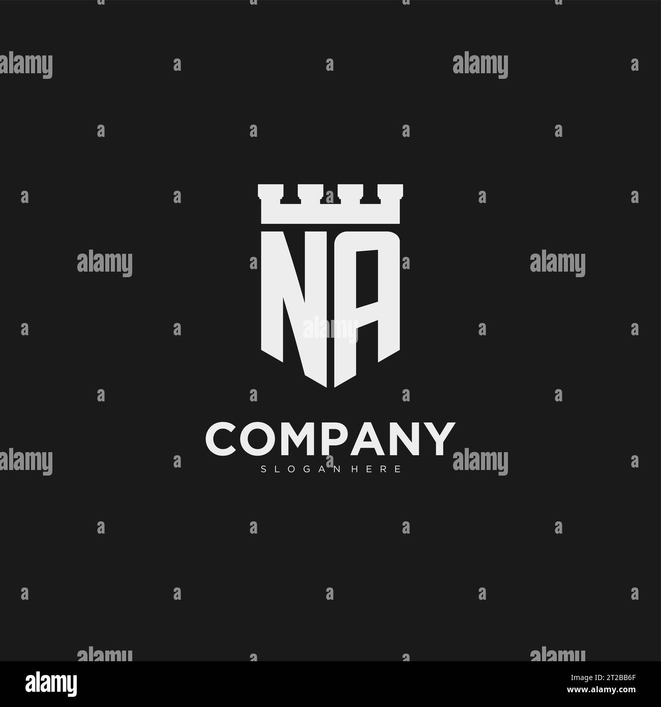 Initials NA logo monogram with shield and fortress design vector ...